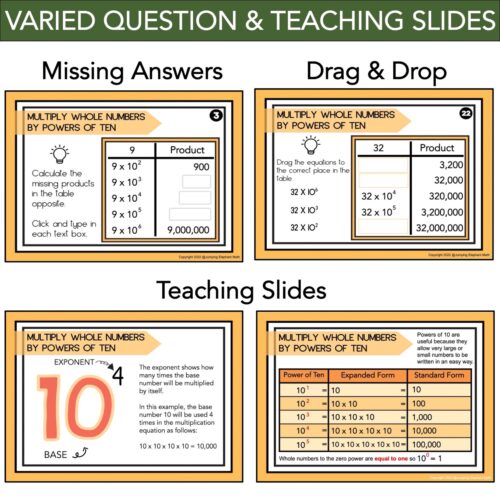 Multiply Whole Numbers by Powers of Ten with Exponents Boom Cards ...