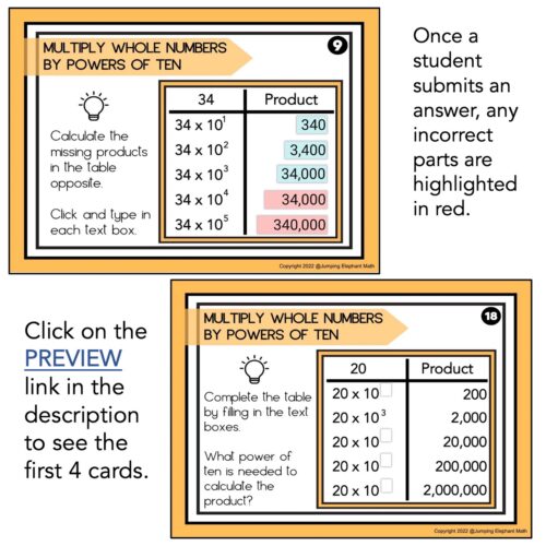 Multiply Whole Numbers by Powers of Ten with Exponents Boom Cards ...