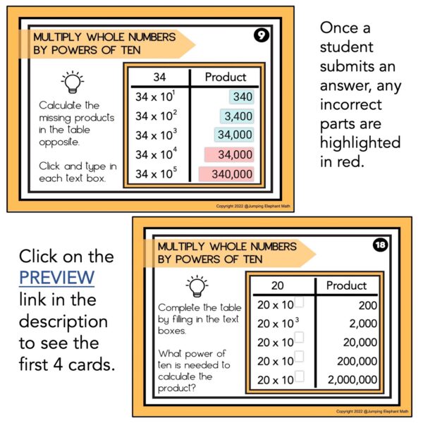 Multiply Whole Numbers by Powers of Ten with Exponents Boom Cards ...