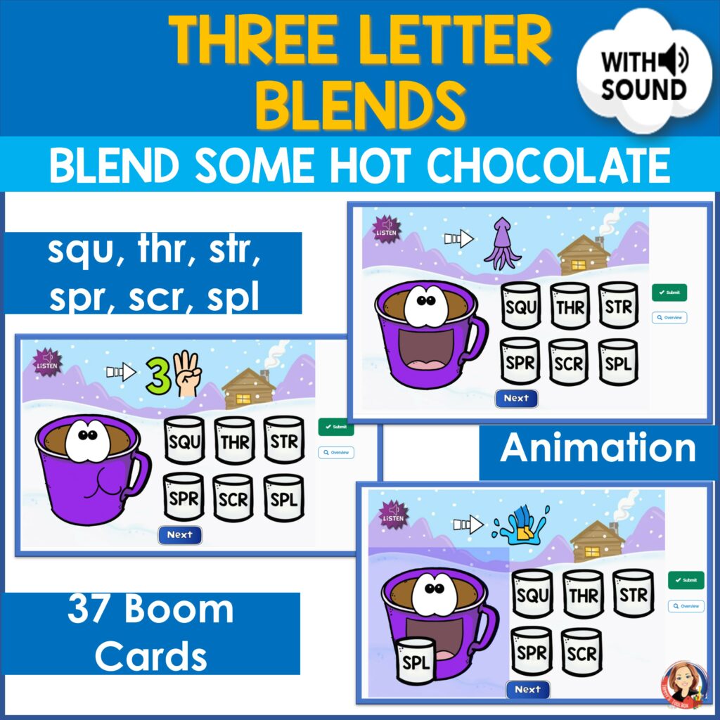 Three Letter Blends Winter Phonemic Awareness Boom Cards | Made By Teachers