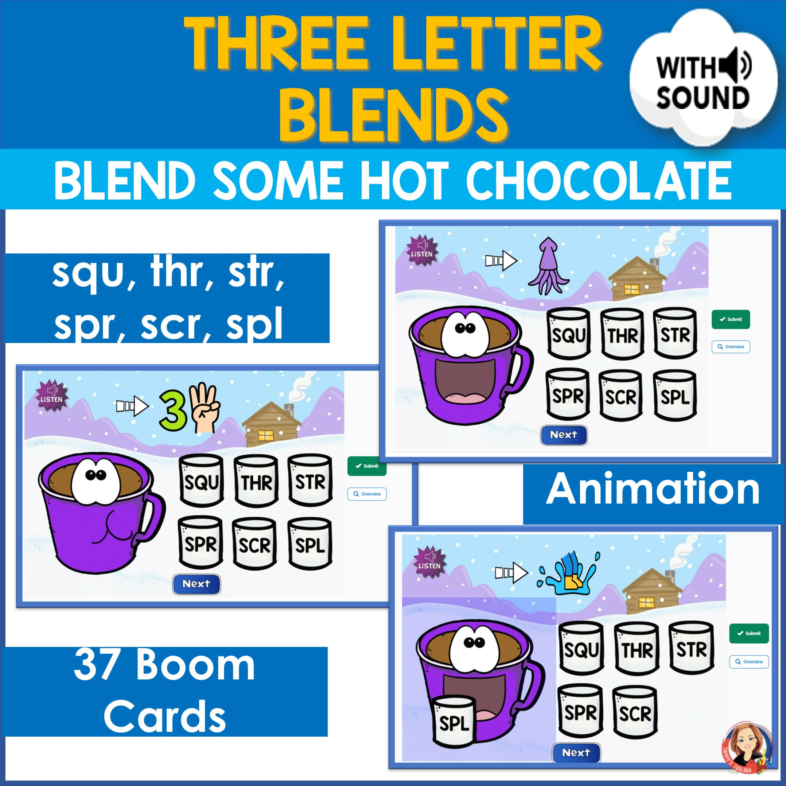 Three Letter Blends Winter Phonemic Awareness Boom Cards | Made By Teachers