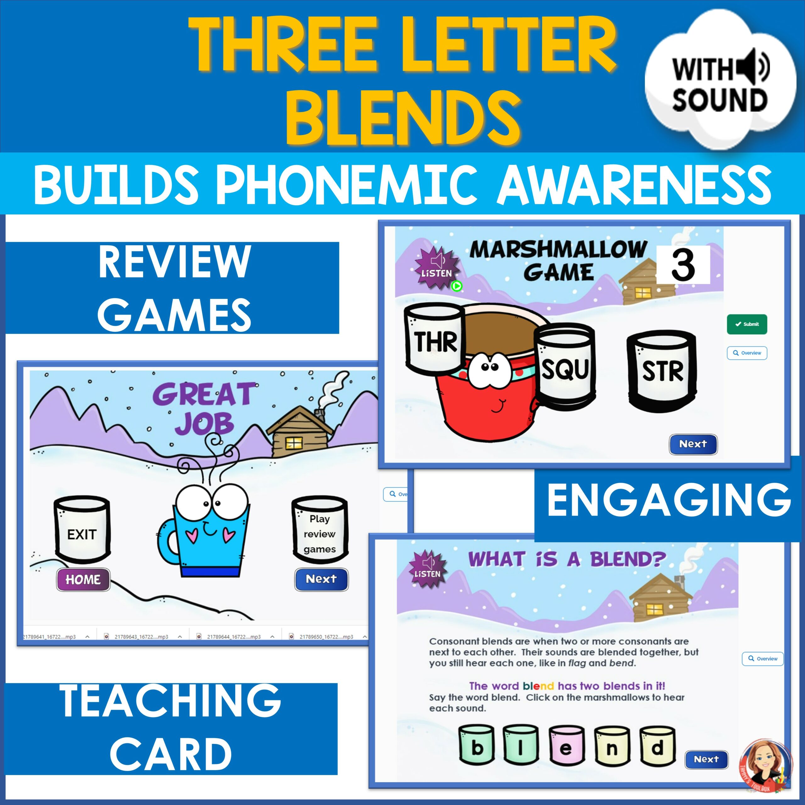 Three Letter Blends Winter Phonemic Awareness Boom Cards | Made By Teachers