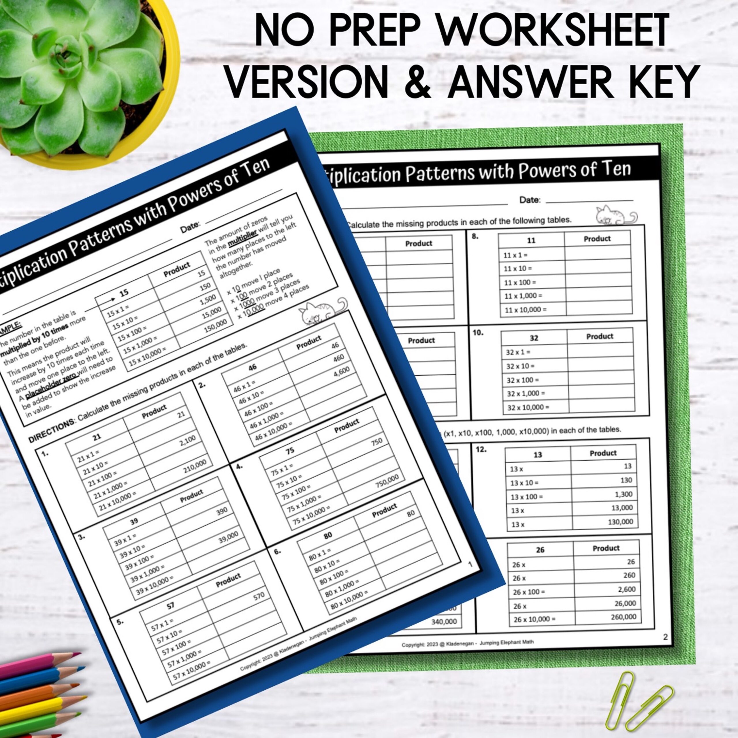 Multiplication Patterns with Powers of Ten Google Slides and Worksheets ...