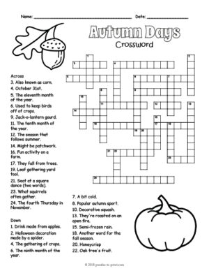 No Prep Fall Activity - Autumn Days Crossword Puzzle Worksheet - 4 ...