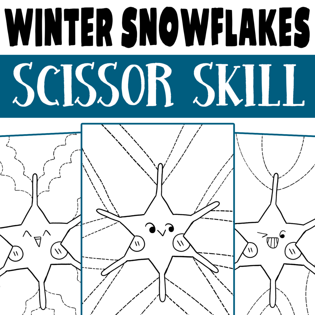 Snowflakes scissor skills cutting practice, Winter Fine Motor Cutting ...
