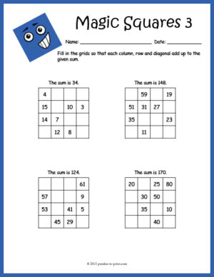 MAGIC SQUARES - 8 Fun Math Addition Puzzle Worksheets | Made By Teachers