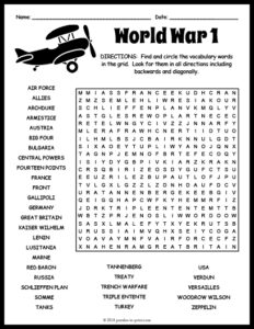 WORLD WAR 1 Word Search Puzzle Worksheet Activity | Made By Teachers