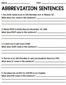 Abbreviation Worksheets - Sentence Practice - Special Education ...