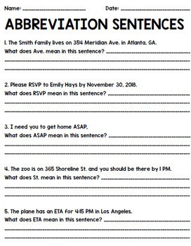 Abbreviation Worksheets - Sentence Practice - Special Education ...