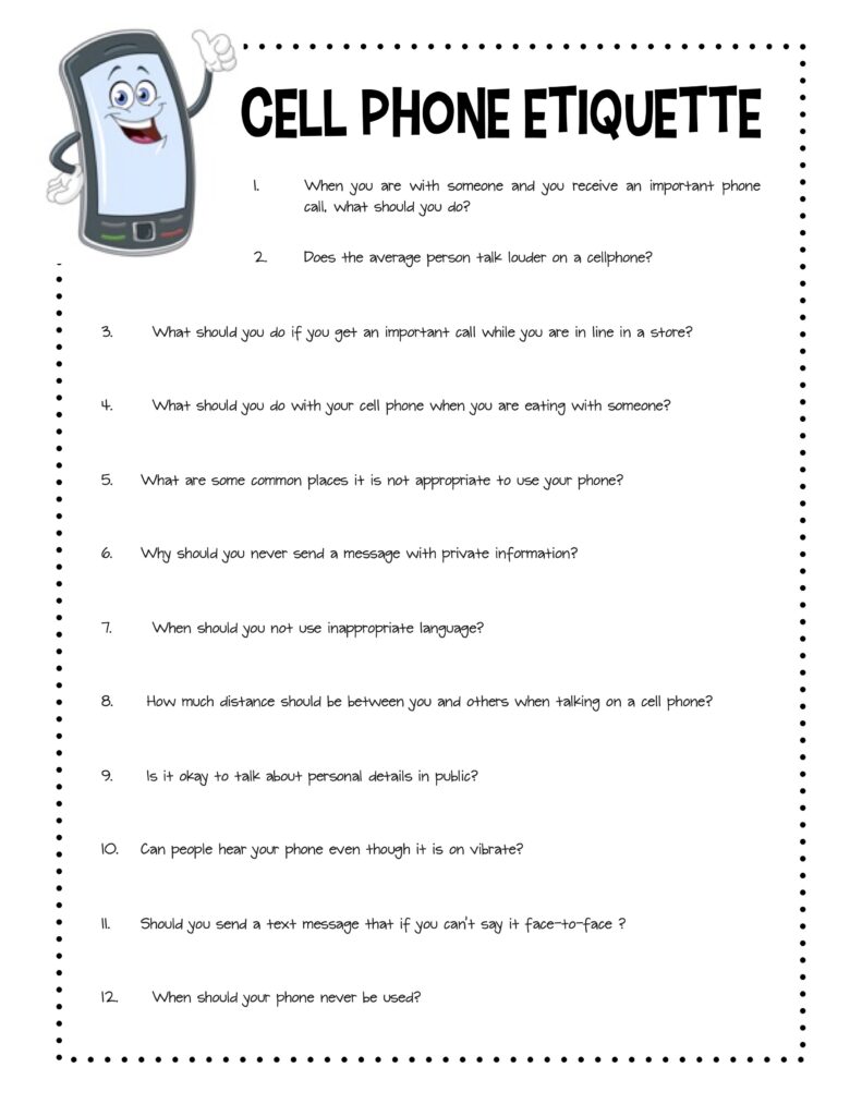 Cell Phone Etiquette Worksheet Packet | Made By Teachers