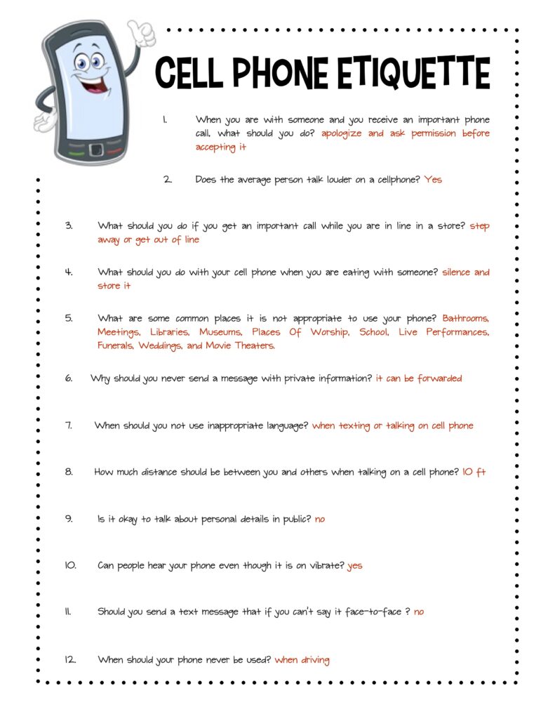 Cell Phone Etiquette Worksheet Packet | Made By Teachers