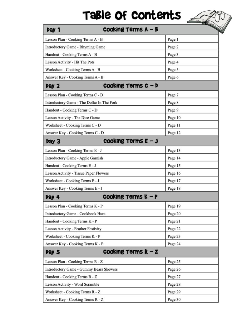Cooking Terms - 5 Day Unit | Made By Teachers