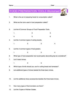 Food Preparation Tools Content Sheet, Worksheet And Answer Key | Made ...