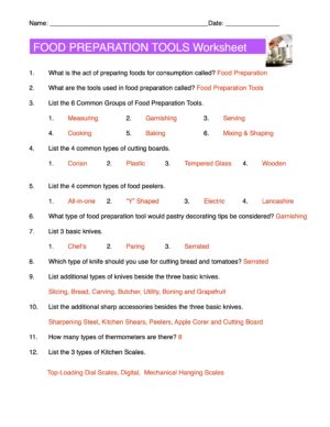 Food Preparation Tools Content Sheet, Worksheet And Answer Key | Made ...