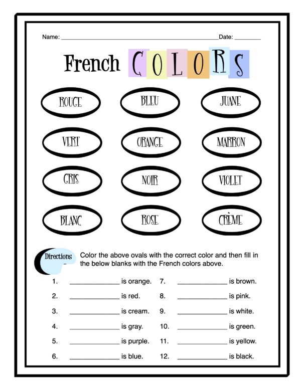 French Colors Worksheet Packet | Made By Teachers