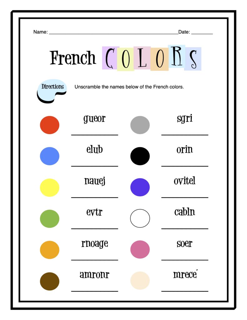 French Colors Worksheet Packet | Made By Teachers