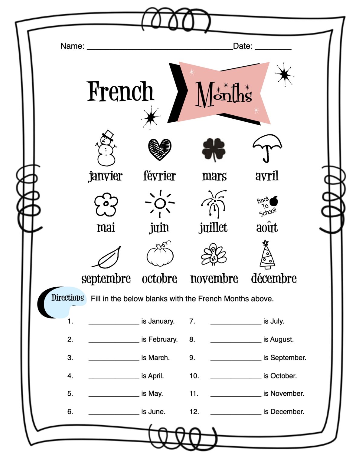 French Months Of The Year Worksheet Packet | Made By Teachers