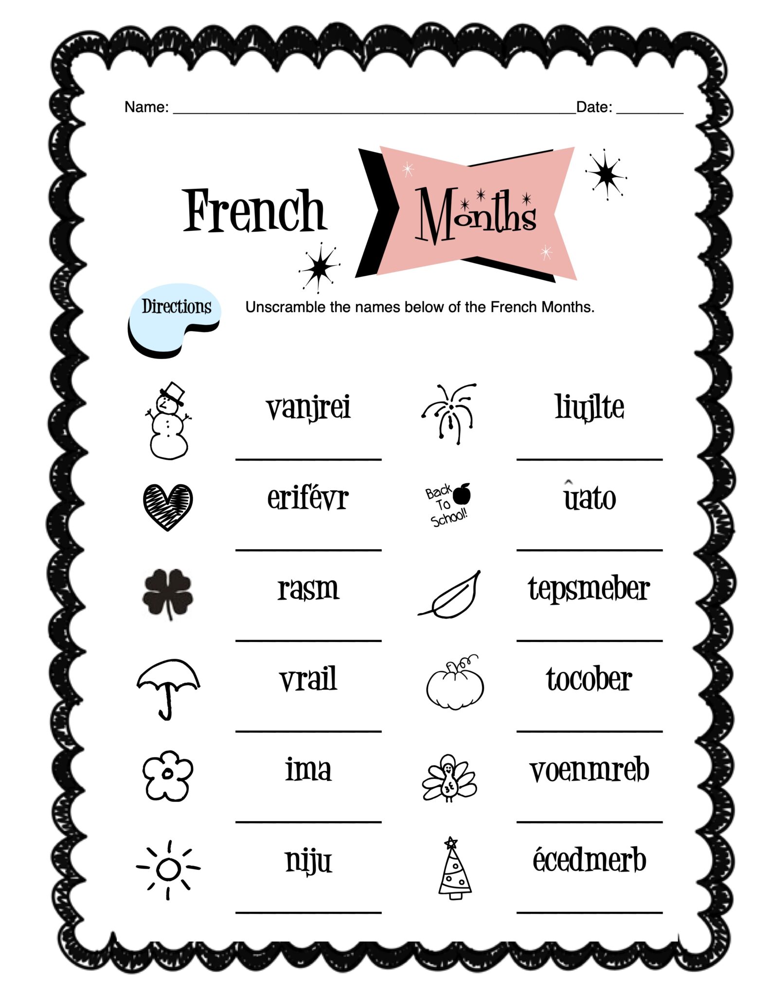 French Months Of The Year Worksheet Packet | Made By Teachers