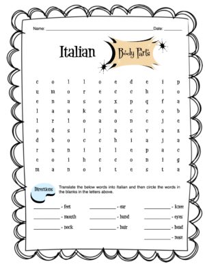 Italian Body Parts Worksheet Packet | Made By Teachers