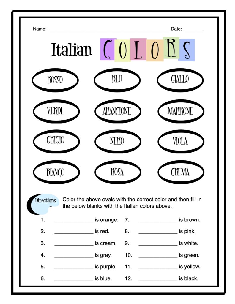 Italian Colors Worksheet Packet - Made By Teachers
