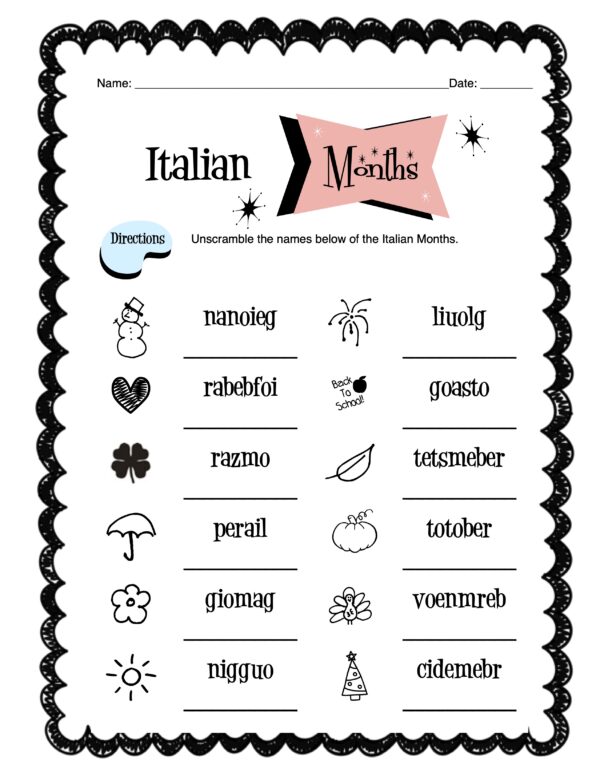 Italian Months Of The Year Worksheet Packet | Made By Teachers
