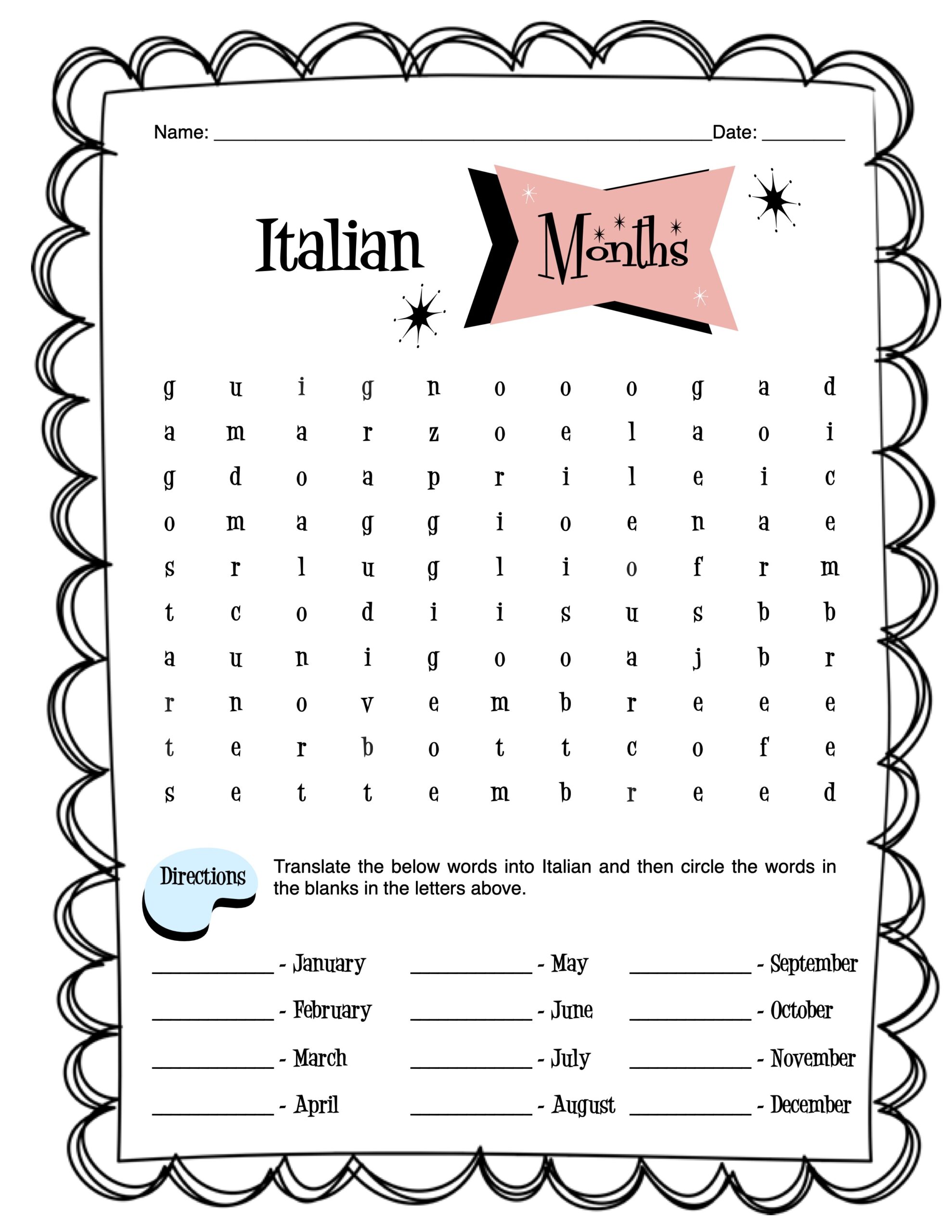 Italian Months Of The Year Worksheet Packet | Made By Teachers