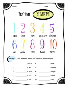 Italian Numbers 1-10 Worksheet Packet | Made By Teachers