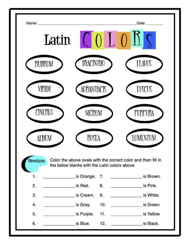 Latin Colors Worksheet Packet | Made By Teachers