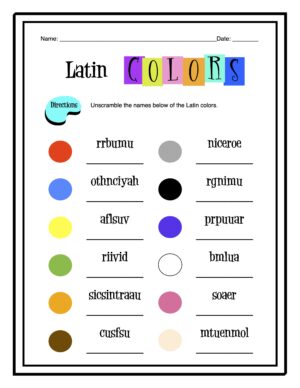 Latin Colors Worksheet Packet | Made By Teachers