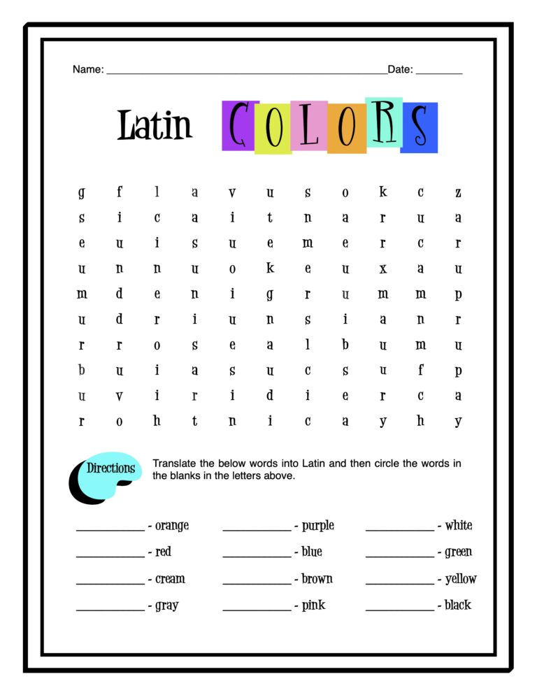 Latin Colors Worksheet Packet | Made By Teachers