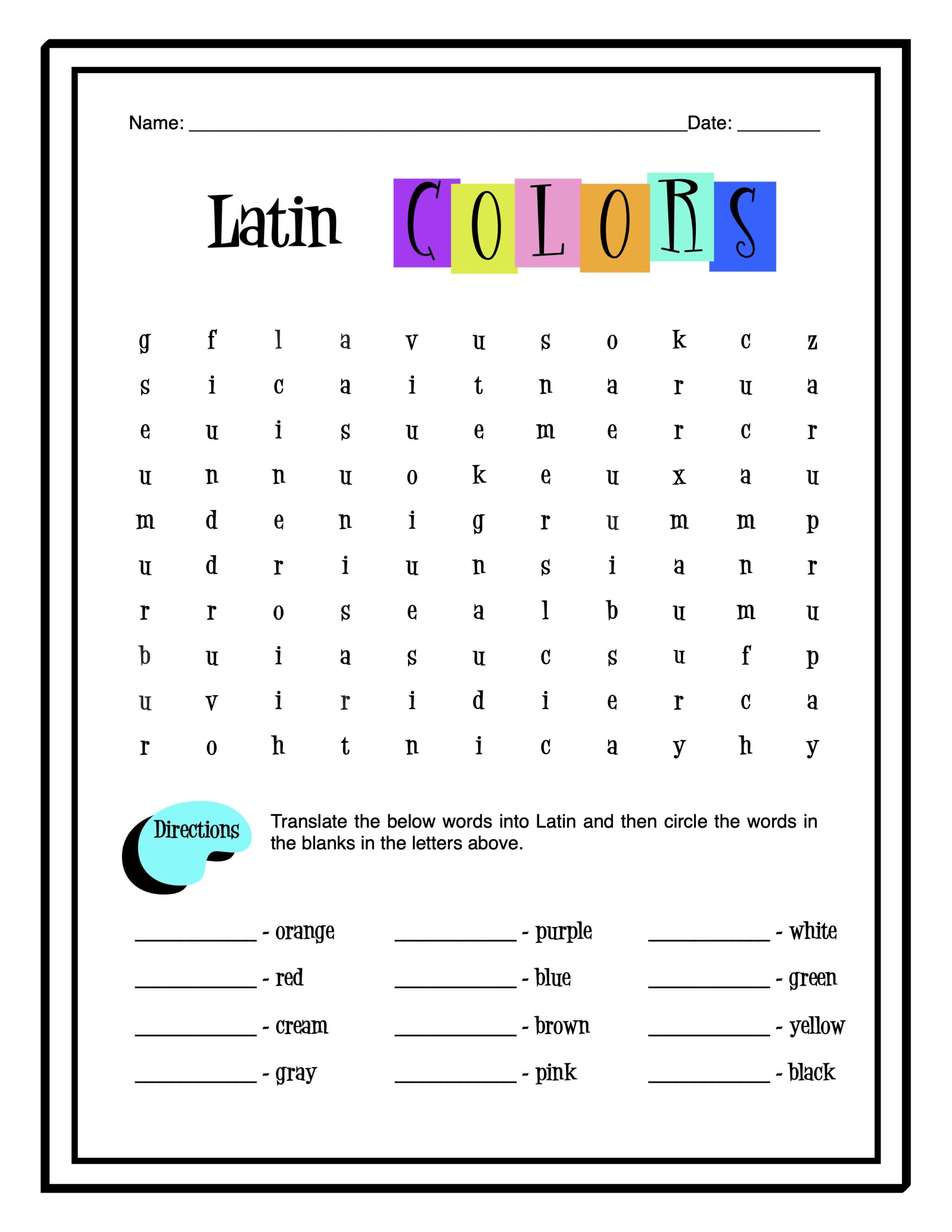 Latin Colors Worksheet Packet - Made By Teachers