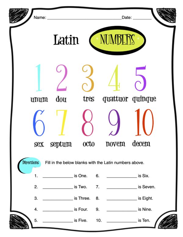 Latin Numbers 1-10 Worksheet Packet | Made By Teachers