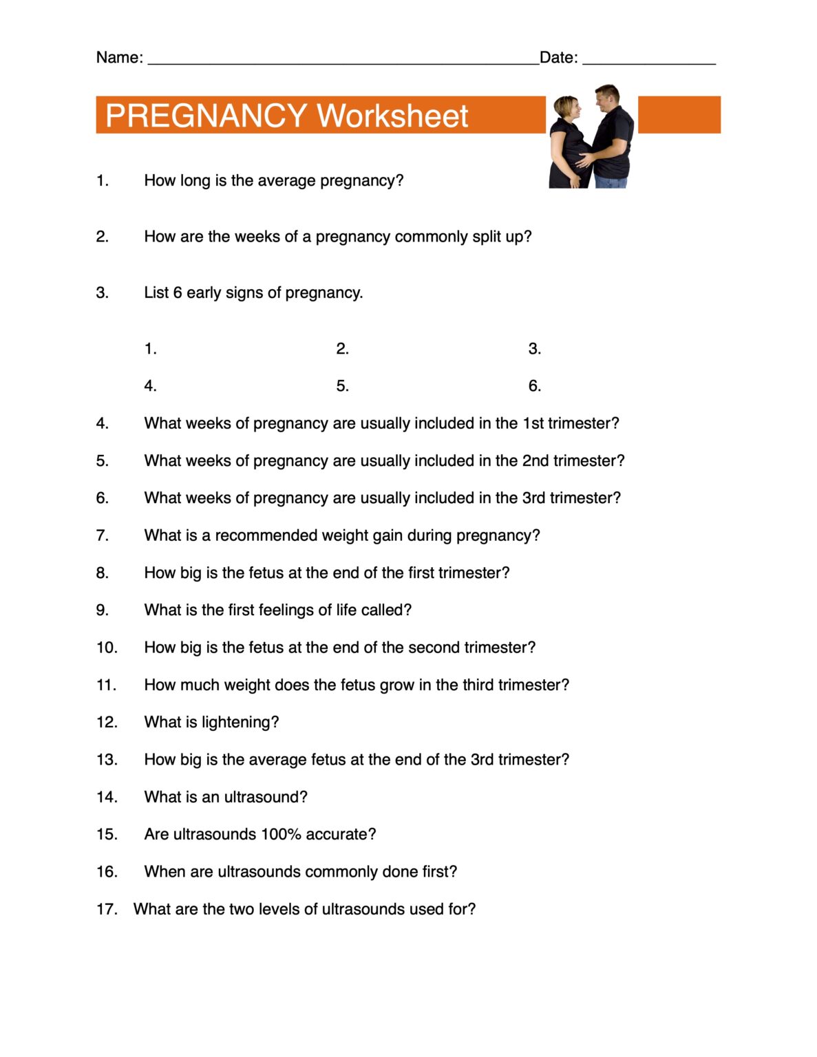 Pregnancy Content Sheet, Worksheet And Answer Key | Made By Teachers