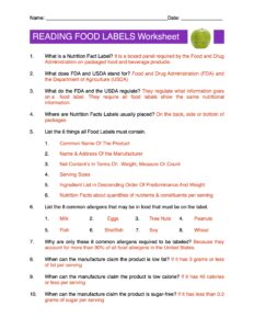 Reading Food Labels Content Sheet, Worksheet And Answer Key | Made By ...