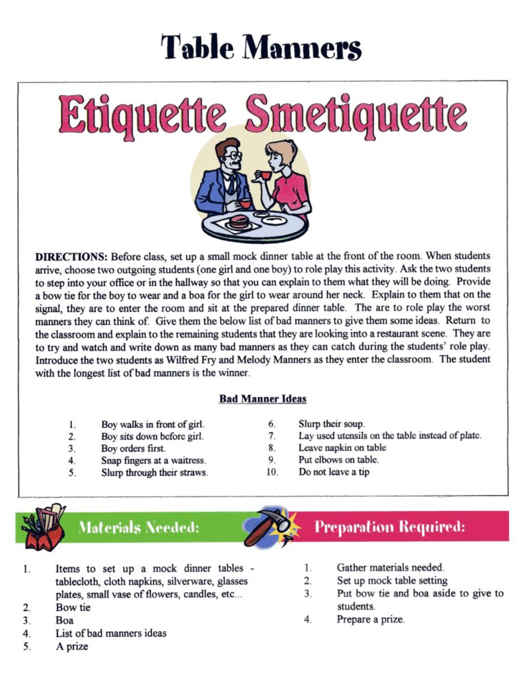 Table Manners Game / Activity | Made By Teachers