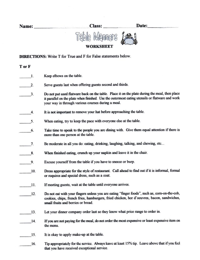 Table Manners Lesson Made By Teachers