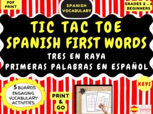 TIC TAC TOE Spanish first words Tres en raya Las primeras 45 palabras ...