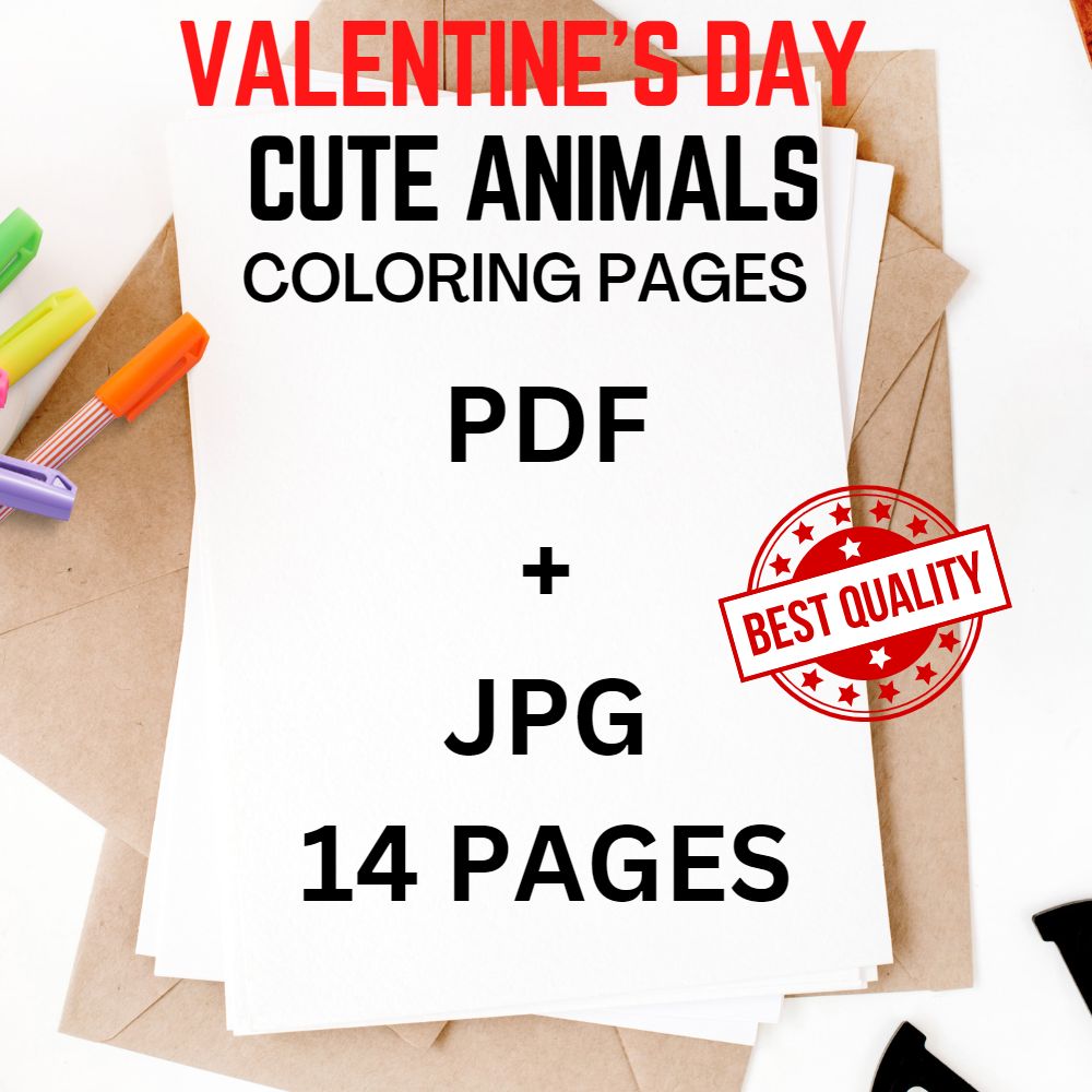 Cute Animals Valentine's Day Coloring Book For Kids,Mindfulness Stress ...