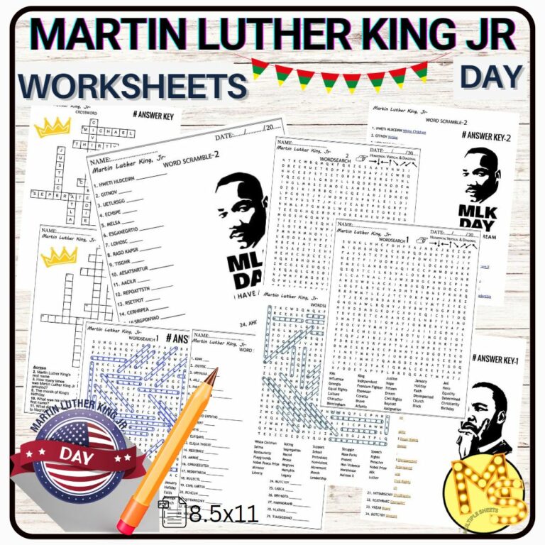 Martin Luther King JR. Day Worksheets Crossword-Word Scramble-Word ...