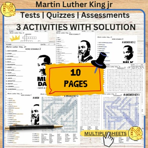 Martin Luther King JR. Day Worksheets Crossword-Word Scramble-Word ...