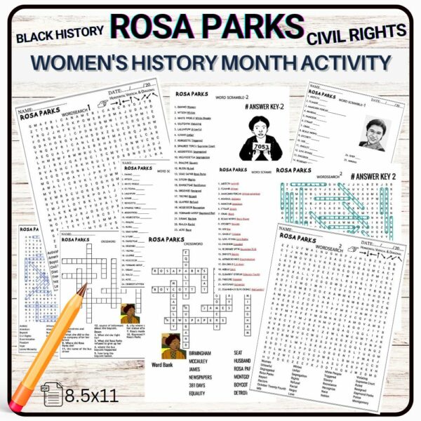 Rosa Parks Games Worksheets Women's History Month Activity | Made By ...