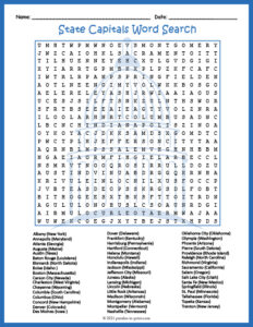 FIFTY (50) US STATE CAPITALS Word Search & Find Worksheet Activity ...
