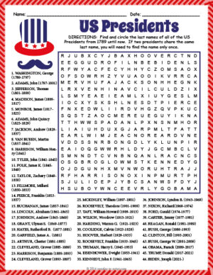 NO PREP US PRESIDENTS DAY Word Search Puzzle Worksheet Activity | Made ...