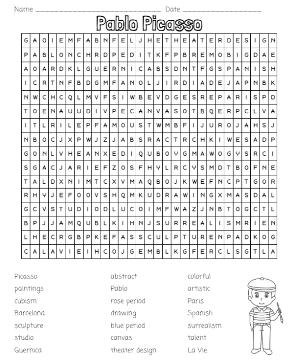 Pablo Picasso Word Search | Made By Teachers