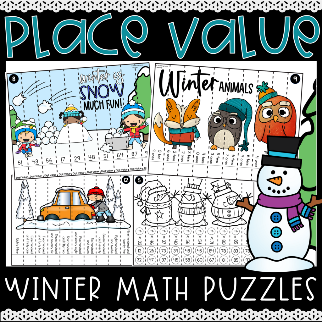 Winter Place Value Worksheets Puzzles, Hundreds Tens and Ones Puzzles ...