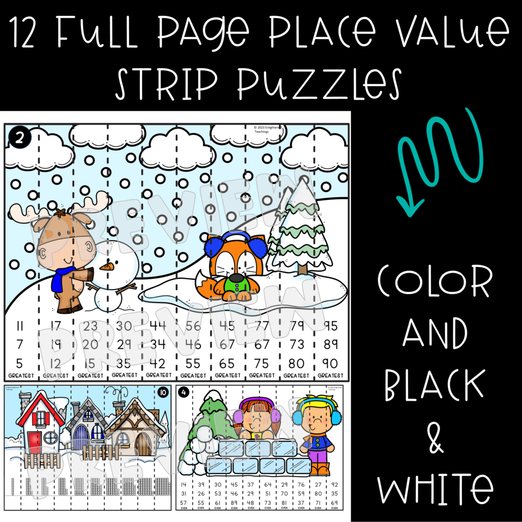 Winter Place Value Worksheets Puzzles, Hundreds Tens and Ones Puzzles ...