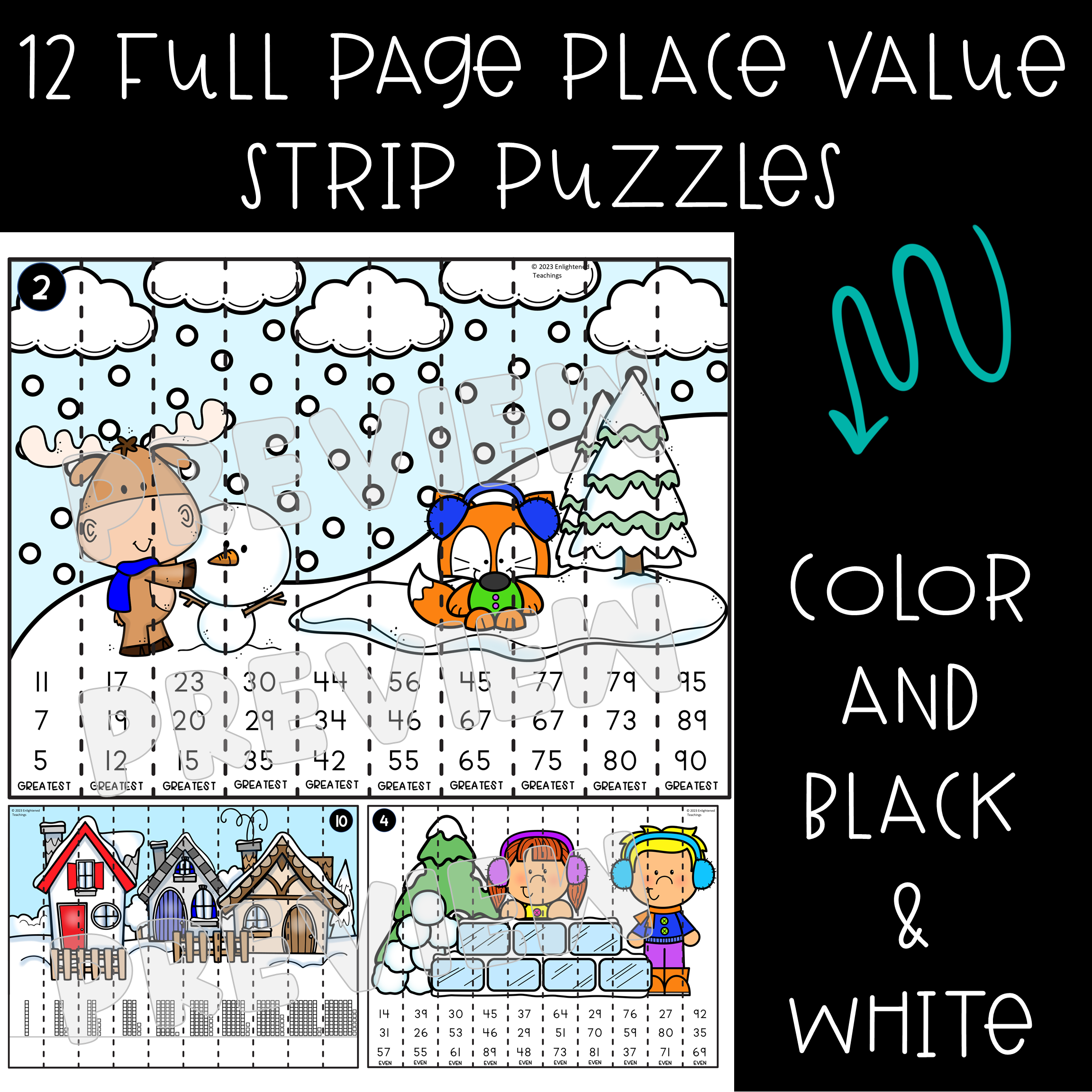 Winter Place Value Worksheets Puzzles, Hundreds Tens and Ones Puzzles ...