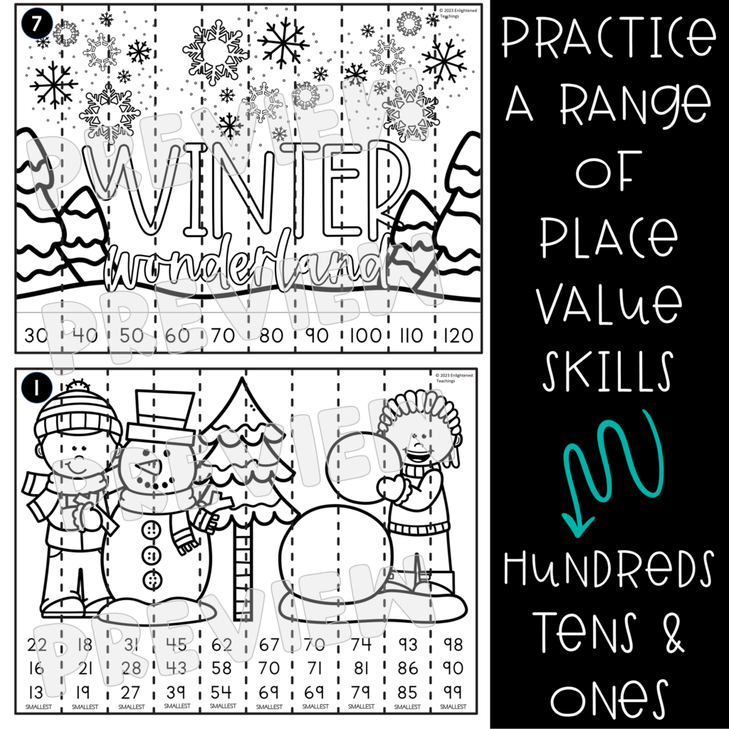 Winter Place Value Worksheets Puzzles, Hundreds Tens and Ones Puzzles ...