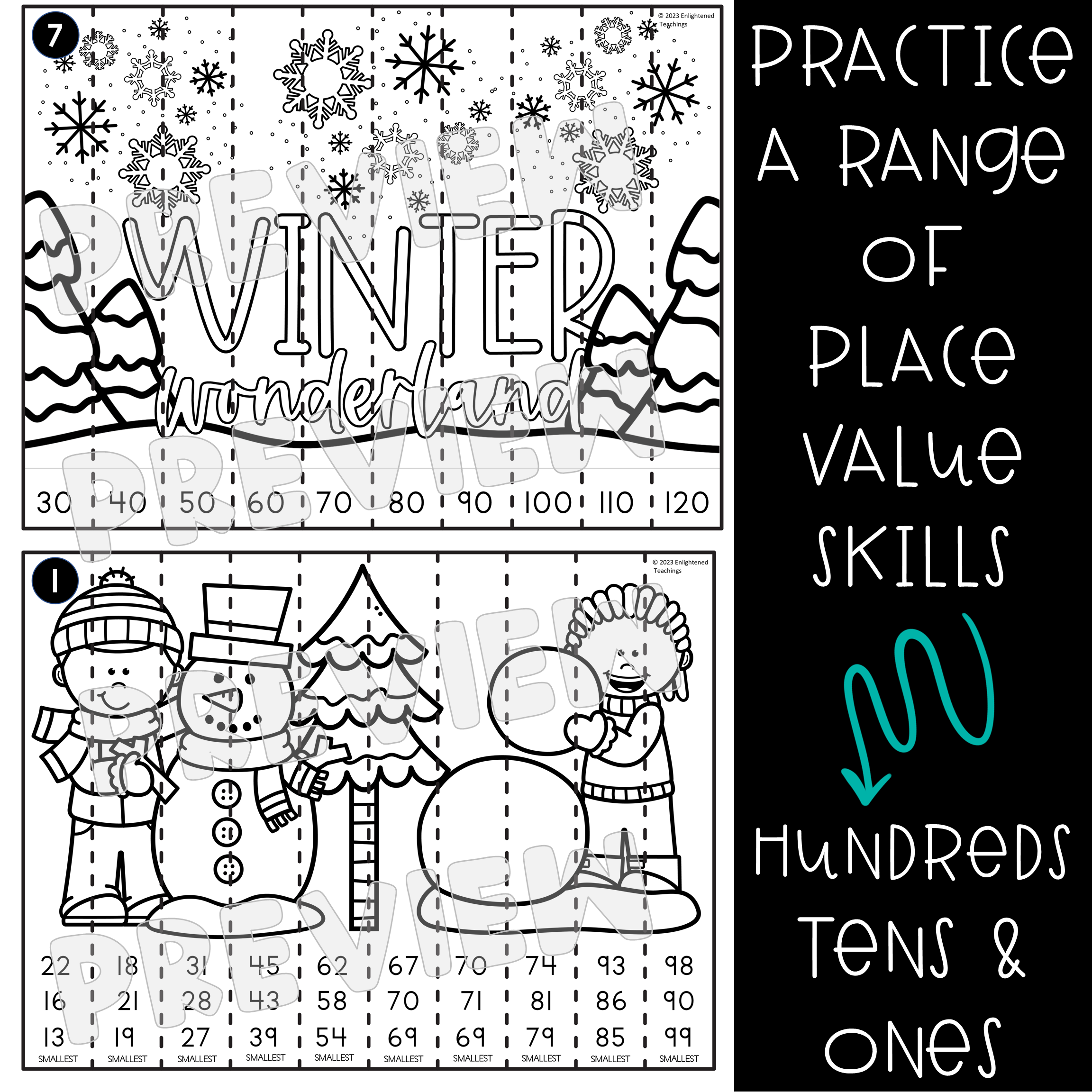 Winter Place Value Worksheets Puzzles, Hundreds Tens and Ones Puzzles ...