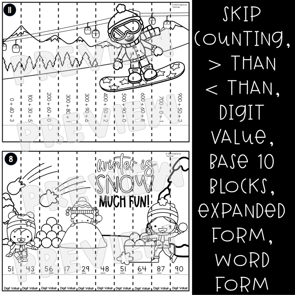 Winter Place Value Worksheets Puzzles, Hundreds Tens and Ones Puzzles ...